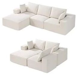 VEVOR Modulares Sofa L-f&ouml;rmiges Ecksofa Schlafsofa mit hochelastischem Schaumstoff & hoher Dichte, gepolstertes Cordsofa (545 kg belastbar / 265 cm lang) mit Kissen f&uuml;r Wohnzimmer Apartment Beige