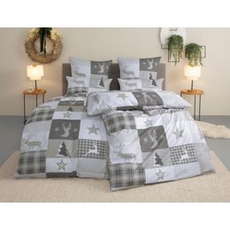 Bettw&auml;sche OTTO HOME "Nicholas", grau, B/L: 135cm x 200cm, 1 Stk., 1 Stk., Microfaser, B/L: 80cm x 40cm, 2 Stk., Microfaser, Obermaterial: 100% Polyester, Bettw&auml;sche, Bettw&auml;sche, Weihnachtsbettw&auml;sche, Winter, in 3 Qualit&auml;ten verf&uuml;gbar