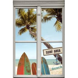 Wandsticker queence "Surf Area Beach", bunt, B:40cm H:60cm T:0,1cm, Wandtattoos, Wandsticker, Wandbild, selbstklebend, 3D, Fenster