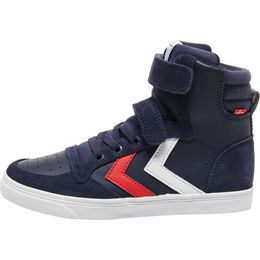 Sneaker Hummel "SLIMMER STADIL LEATHER HIGH JR", M&auml;dchen, Gr. 28, blau (dunkelblau), Leder, Schuhe Sneaker