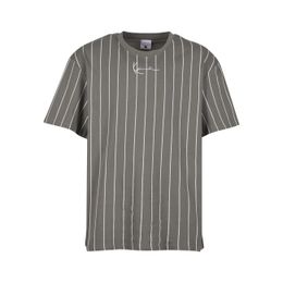 T-Shirt Karl Kani "Karl Kani Karl Kani Small Signature Essential Pinstripe Tee", Damen, Gr. XL, anthrazit, wei&szlig;, 100% Baumwolle, bedruckt, loose fit, Rundhals, Shirts T-Shirt