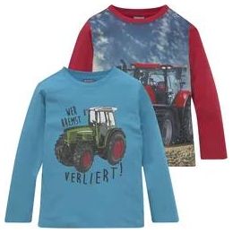 Langarmshirt Kidsworld "Traktoren", Jungen, Gr. 92/98, bunt (rot, t&uuml;rkis), Single Jersey, Obermaterial: 100% Baumwolle. Obermaterial Vorderteil: 100% Polyester. Vorderteil: 100% Polyester, bedruckt, Basic, Rundhals, Shirts Langarmshirt, Langarm, Basic-Passform, bedruckt