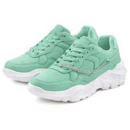 Sneaker Lascana, Damen, Gr. 37, gr&uuml;n (mint), Obermaterial: 100% Textilmaterial. Decksohle: 100% Textilmaterial. Futter: 100% Textilmaterial. Laufsohle: 100% Synthetik, unifarben, Schuhe Sneaker, mit Chunky-Sohle & Ketten, Schn&uuml;rhalbschuhe, Freizeitschuhe VEGAN
