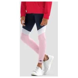 Leggings Kangaroos "mit colorblocking Eins&auml;tzen", M&auml;dchen, Gr. 128/134, N-Gr, blau (marine, rosa), Jersey, Obermaterial: 95% Baumwolle, 5% Elasthan, colorblocking, mehrfarbig, schmal lang, Hosen Leggings, mit sch&ouml;nen Kontrasteins&auml;tzen