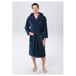 Unisex-Bademantel Bruno Banani "Daniel, ideal f&uuml;r Sauna & Spa, Hotelbademantel, Morgenmantel" Gr. XXXL, blau, 3XL, Veloursfrottier, Hausm&auml;ntel, Damen & Herren Bademantel, lang, mit Taschen, S-5XL