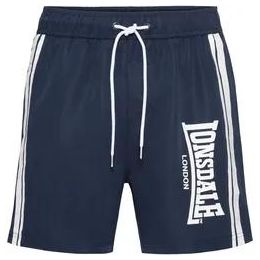 Shorts Lonsdale "TAMESIDE Badeshorts", Herren, Gr. XL, N-Gr, blau (navy, wei&szlig;), Jersey, Obermaterial: 100% Polyester, gestreift, regular fit, Hosen Shorts, mit elastischem Bund und Kordelzug
