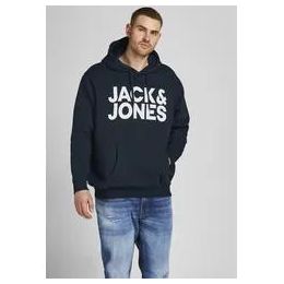 Jack & Jones Kapuzensweatshirt "CORP LOGO SWEAT HOOD", Herren, Gr. 6XL, blau (navy), angeraute Sweatware, Obermaterial: 70% Baumwolle, 30% Polyester, JACK & JONES PLUSSIZE, bedruckt, normal normal, Rundhals, B&uuml;ndchen, Sweatshirts, Bis Gr&ouml;&szlig;e 6XL