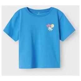 T-Shirt name it "NMFJASSA SS NREG TOP PB", M&auml;dchen, Gr. 92, blau (marina), Web, Obermaterial: 100% Baumwolle, bedruckt, regular fit, Rundhals, Shirts T-Shirt
