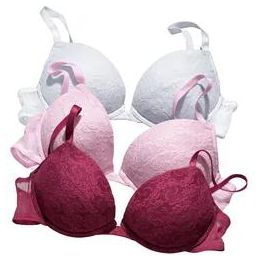 Push-up-BH Petite Fleur, Damen, Gr. 85, Cup A, bunt (wei&szlig;, ros&eacute;, brombeer), Spitze, Obermaterial: 64% Baumwolle, 31% Polyamid, 5% Elasthan, BHs Push-up-BH, mit B&uuml;gel und herausnehmbaren Kissen, Dessous
