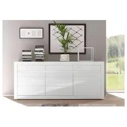 Sideboard Home Affaire "Carat", wei&szlig; (wei&szlig;, wei&szlig; hochglanz), B:217cm H:90cm T:42cm, Sideboards, Sideboard, Breite 217 cm, wird mit zwei Leisten angeliefert, 1 x grau, 1 x weiss