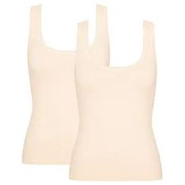 Unterhemd Sloggi "GO", Damen, Gr. XL, N-Gr, beige (fresh powder), Single Jersey, Obermaterial: 96% Baumwolle, 4% Elasthan, tiefer Rundhals, Unterhemden Unterhemd, zarte Spitzendetails, tiefer Rundhals-Ausschnitt, breite Tr&auml;ger, weich