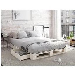 Palettenbett OTTO HOME "ALASCO " BESTSELLER Mit Schublade", wei&szlig;, B:140cm H:18cm L:200cm, Betten, zertifiziertes Massivholz, erweiterbar zum Doppel- oder Familienbett