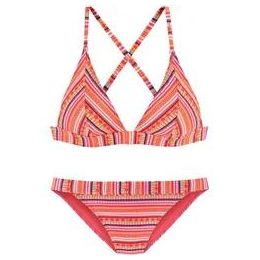 Triangel-Bikini Lascana, Damen, Gr. 42, Cup C/D, orange (orange, gestreift), Polyamid, Glitzerstreifen, gestreift, metallisierte Fasern, Bikini-Sets Triangel-Bikini, mit glitzernden Streifen
