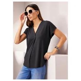 Blusenshirt Heine "Shirtbluse", Damen, Gr. 38, schwarz, 95% Viskose, 5% Elasthan, unifarben, V-Ausschnitt, Shirts Blusenshirt