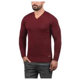 Strickpullover Blend "BHLasse", Herren, Gr. M, rot (andorra rot), Feinstrick, 50% Baumwolle, 50% Polyacryl, unifarben, Basic, regular fit, V-Ausschnitt, eingesetzt, Pullover Strickpullover, Feinstrickpullover mit aufgestickten Ellenbogenpatches
