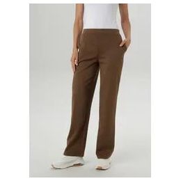 Schlupfhose Aniston SELECTED, Damen, Gr. 40, N-Gr, beige (beige, braun), Obermaterial: 77% Polyester, 16% Viskose, 7% Elasthan, gemustert, kariert, figurumspielend kn&ouml;chellang, Hosen Schlupfhose, mit trendiger Karomusterung