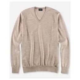 V-Ausschnitt-Pullover OLYMP "OLYMP Strick Casual", Herren, Gr. XXL, beige (hellbeige), Obermaterial: 100% Schurwolle, tailliert, V-Ausschnitt, Pullover, klassischer Strickpullover