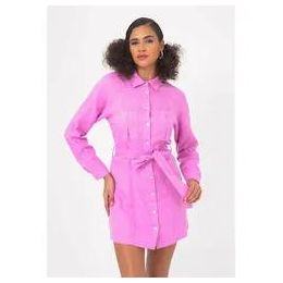 Jerseykleid FRESHLIONS "Belinda", Damen, Gr. L, EURO-Gr&ouml;&szlig;en, rot (rosa), 100% Leinen, unifarben, kurz, ohne Ausschnitt, Kleider Jerseykleid, mit praktischem Bindeband