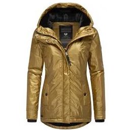 Winterjacke Ragwear "Monadde Bling", Damen, Gr. XS (34), gold (goldfarben), Obermaterial: 100% Nylon. Innenfutter: 100% Polyester. Wattierung: 100% Polyester, figurbetont Po-bedeckend, hoch geschlossener Ausschnitt, verstellbar Rippstrickb&uuml;ndchen mit Druckknopf, Jacken Winterjacke, Gl&auml;nzende warme Jacke mit Kapuze