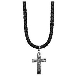Kette mit Anh&auml;nger Kuzzoi "Herren Lederkette Kreuz Oxidiert Matt 925 Silber" Gr. 55, silber, Halsketten, Herren, 55, ohne Stein, Silber 925 (Sterlingsilber), L: 50