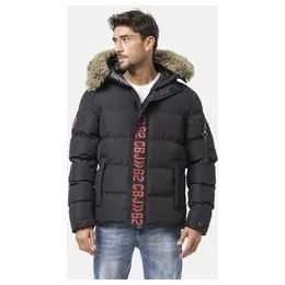 Cipo & Baxx Winterjacke CIPO & BAXX "CM227", Herren, Gr. L, schwarz, Stoff, 100% Polyester, bedruckt, figurumspielend normal, Jacken Winterjacke, warm gef&uuml;ttert mit Fellkapuze & Cipo & Baxx Front-Design