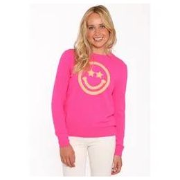 Kaschmirpullover Zwillingsherz "Roundneck "Smiley Face", Damen, Gr. L, pink (neonpink), Feinstrick, Obermaterial: 100% Kaschmir, normal h&uuml;ftbedeckend, Rundhals, Rippstrickb&uuml;ndchen, Pullover, Smiley, neonfarben, Langarm, Rundhalsausschnitt