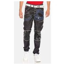 Cipo & Baxx Straight-Jeans CIPO & BAXX "DENIM", Herren, Gr. 30, L&auml;nge 34, blau (rawblau), 100% Baumwolle, unifarben, figurumspielend lang, Jeans Straight-Jeans, Straight Fit-Jeans im stylischen Design, CD639