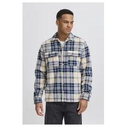 Hemdjacke Blend "BHBaki", Herren, Gr. XXL, marineblaus, Fleece, 100% Polyester, kariert, Basic, normal normal, ohne Ausschnitt, gerader Abschluss, Jacken, Karierte Hemdjacke mit Brusttaschen