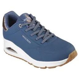 Slip-On Sneaker Skechers "UNO SHIMMER AWAY", Damen, Gr. 41, blau (navy, ros&egrave;goldfarben), Lederimitat, kontrastfarbene Details, Schuhe Sneaker, Slipper, Freizeitschuh, Plateausneaker mit modischem Keilabsatz, Topseller