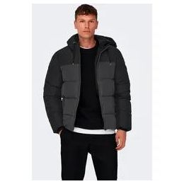 Only & Sons Steppjacke ONLY & SONS "ONSMARLON LIFE HOOD PUFFER JACKET OTW VD", Herren, Gr. XXL, grau (grau pinstripe), Web, Obermaterial: 100% Polyester, unifarben, normal, B&uuml;ndchen, Jacken Steppjacke