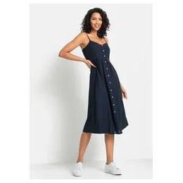 Sommerkleid Lascana, Damen, Gr. 38, N-Gr, blau (marine), Web, Obermaterial: 58% Viskose, 28% Baumwolle, 14% Leinen, unifarben, figurumspielend Midi, V-Ausschnitt, Kleider Sommerkleid, aus Leinenmix mit Baumwolle, Midikleid, Strandkleid
