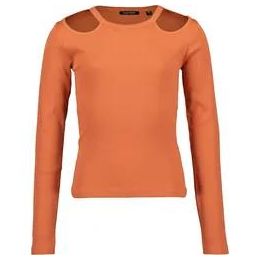 Langarmshirt Blue Seven, M&auml;dchen, Gr. 176, rot (karotte), Single Jersey, Obermaterial: 95% Baumwolle, 5% Elasthan, unifarben, regular fit h&uuml;ftlang, Rundhals, Shirts Langarmshirt, mit tollen Cut-Outs an den Schultern