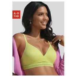Bralette-BH Lascana "Freya", Damen, Gr. 70, Cup D, gr&uuml;n (lime), Spitze, Obermaterial: 36% Polyamid, 29% Polyester, 27% Baumwolle, 8% Elasthan, BHs, ohne B&uuml;gel mit eingearbeitetem Push-up Kissen, Dessous