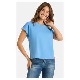 LIEBLINGSST&Uuml;CK T-Shirt LIEBLINGSST&Uuml;CK "CamilaEP", Damen, Gr. L, skyblau, Single Jersey, Obermaterial: 100% Baumwolle, clean, unifarben, h&uuml;ftlang, Rundhals, mit Umschlag, Shirts T-Shirt, &Auml;rmel mit Umschlag, Rundhals