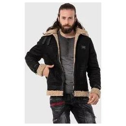 Cipo & Baxx Parka CIPO & BAXX "Jacke", Herren, Gr. M, schwarz, Stoff, 100% Polyester, unifarben, regular fit normal, Jacken Parka, im Flieger-Look