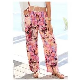 Palazzohose Lascana, Damen, Gr. 40, N-Gr, pink (pink bedruckt), Web, Obermaterial: 100% Viskose, bedruckt, figurumspielend bodenlang, Hosen Palazzohose, mit Alloverprint