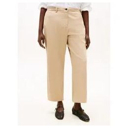 Chinohose Tommy Hilfiger Curve "CRV CO GMD SLIM STRAIGHT CHINO", Damen, Gr. 52, N-Gr, beige, Web, Obermaterial: 65% Baumwolle, 33% Lyocell, 2% Elasthan, unifarben, regular fit lang, Hosen Chinohose, in gro&szlig;en Gr&ouml;&szlig;en
