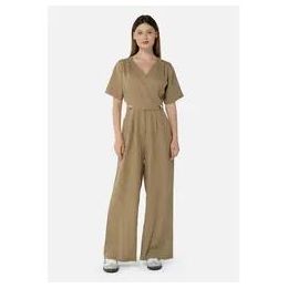 Jumpsuit FRESHLIONS "Kira", Damen, Gr. L, EURO-Gr&ouml;&szlig;en, braun, 100% Leinen, lang, V-Ausschnitt, Overalls Jumpsuit, im klassischen Design