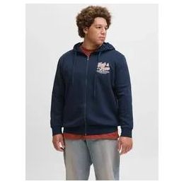 Jack & Jones PlusSize Kapuzensweatshirt "JJELOGO SWEAT ZIP HOOD 2 COL AW25 PLS", Herren, Gr. 4XL, blau (sky captain), angeraute Sweatware, Obermaterial: 70% Baumwolle, 30% Polyester, JACK & JONES PLUSSIZE, bedruckt, regular fit, Rippb&uuml;ndchen, Sweatshirts