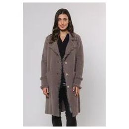 Rino & Pelle Longstrickjacke RINO & PELLE "CATENA", Damen, Gr. M (38), grau (taupe), Feinstrick, Obermaterial: 68% Polyamid, 24% Polyester, 8% Viskose, unifarben, gerade knielang, V-Ausschnitt, leicht ausgefranste Kante, Strickjacken Longstrickjacke, mit Fransendetails und Kn&ouml;pfen