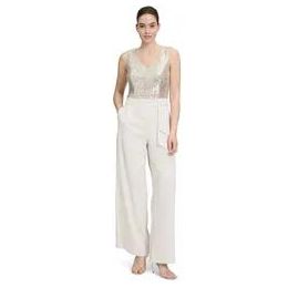 Overall Vera Mont "Damen mit Pailletten", Damen, Gr. 44, Normalgr&ouml;&szlig;en, beige (bright pearl), Obermaterial: 97% Polyester, 3% Elasthan; Futter: 100% Polyester, figurumspielend, V-Ausschnitt, Overalls Overall, Nahtf&uuml;hrung