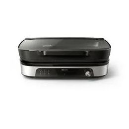 Philips Tischgrill "HD6212/90 5000 Series, Smoker und Aromainfusor", schwarz (schwarz, silber), B:47,3cm H:15,1cm T:36,3cm, Kontaktgrill_Standgrill_Tischgrill_Teppanyakigrill, mit einstellbarer Temperatur u. Grillfl&auml;che von 1250 cm2