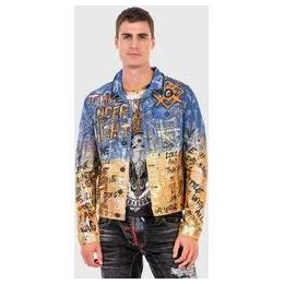 Cipo & Baxx Jeansjacke CIPO & BAXX "Jacke", Herren, Gr. M, blaugold, Stoff, 98% Baumwolle, 2% Elasthan, bedruckt, regular fit normal, Jacken Jeansjacke, mit coolem Allover-Motiv