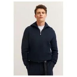 Troyer Bugatti "Regular Fit", Herren, Gr. XL, 390, marine, Rippstrick, 80% Wolle, 20% Polyamid, unifarben, regular fit, ohne Ausschnitt, Rippb&uuml;ndchen, Pullover Troyer, mit Ripp-Struktur & hohem Stehkragen