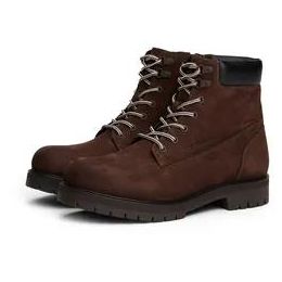 Schn&uuml;rboots Tommy Hilfiger "FLEX TH OUTDOOR W NBK BOOT", Herren, Gr. 42, dunkelbraun, Leder, Schuhe Schn&uuml;rboots, Blockabsatz, Outdoorschuh mit &Ouml;sen, im Bersteigerlook