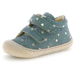 Lauflernschuh Naturino "Cocoon", Baby, Gr. 21, blau (petrol metallic), Veloursleder, metallic, Schuhe Lauflernschuh, Klettschuh mit Metallic-Herzchen, Gr&ouml;&szlig;enschablone zum Download