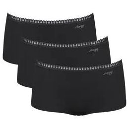 Panty Sloggi "GO Crush Short C3P", Damen, Gr. L, schwarz, Single Jersey, Obermaterial: 95% Baumwolle, 5% Elasthan, k&ouml;rpernah, Unterhosen Panty, mit Spitzendetails