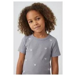 T-Shirt name it "NMFNAKAL SS SLIM TOP NOOS", M&auml;dchen, Gr. 104, lavender gray, Jersey, Obermaterial: 95% Baumwolle, 5% Elasthan, bedruckt, slim fit h&uuml;ftlang, Rundhals, Shirts T-Shirt