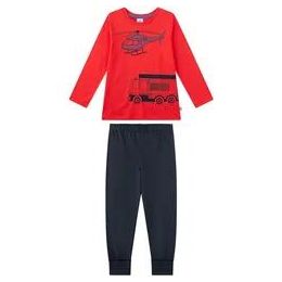 Schlafanzug Sanetta "Pyjama Schlafanzug Feuerwehr lang", Jungen, Gr. 140, bunt (rot, blau), Obermaterial: 100% Baumwolle CO(Bio)., Homewear-Sets Schlafanzug