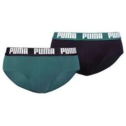 Slip Puma "Puma MEN EVERYDAY BRIEFS 2P", Herren, Gr. XL, emerald ice, schwarz, Jersey, Obermaterial: 95% Baumwolle, 5% Elasthan, eng, Unterhosen Slip, mit Logobund